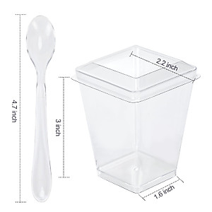 EASERCY 50Pack 5oz Plastic Dessert Cups with Lids Parfait Cups with Lids Appetizer Cups for Party Mini Dessert Cups with Spoons Clear Plastic Cups with Lids Pudding Fruit Ice Cream Cups