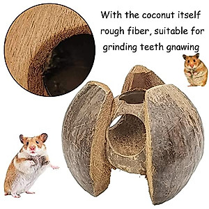 kathson Natural Coconut Hut Hamster Hiding House Pet Cave Small Animal Cage Habitat Decor Hanging Guinea Pig Toys with Ladder for Gerbils Rats Mice Playing Breeding 9PCS