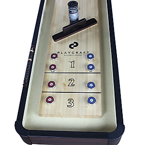Playcraft Woodbridge Shuffleboard Table with Storage Cabinet - Shuffle Board Game Table Set with Matching Abacus, 8 Pucks, Brush & Wax (Made in USA) - Pro Style Climate Adjusters - Espresso - 12ft