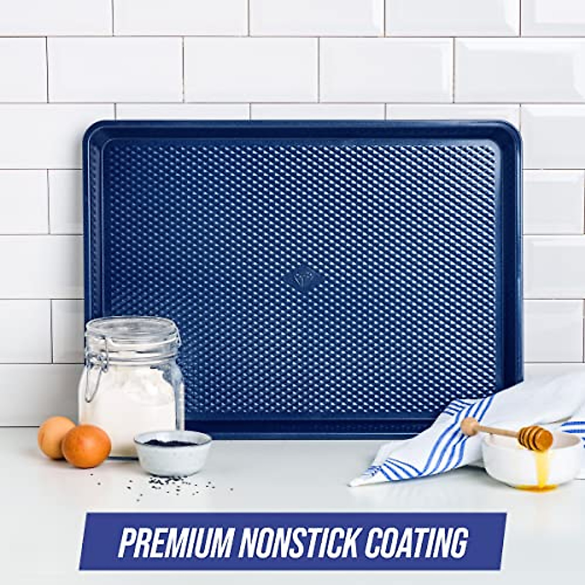 Blue Diamond Bakeware Diamond Infused Ceramic Nonstick, 18" x 13" Half Cookie Sheet Baking Pan, Dishwasher and Freezer Safe, PFAS-Free, Blue