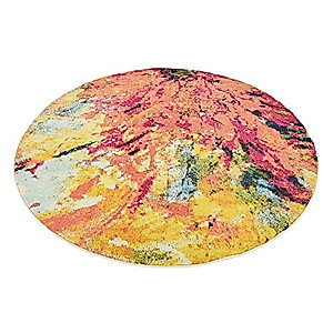 Unique Loom Estrella Collection Distressed, Floral, Abstract, Modern, Bright Colors Area Rug, 6' 0" x 6' 0", Multi/Blue