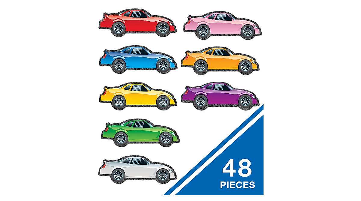Colorful Race Car Bulletin Board Cutouts - 48 Pieces