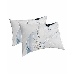 Navy Blue Marble Pillow Covers Standard Size Set of 2 Bed Pillow, Modern Yellow Lines Abstract Art Aesthetics Plush Soft Comfort for Hair/ Skin Cooling Pillowcases with Envelop Closure 20''x26''