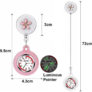 AGEN KGEN 3X Retractable Nurse Watch for Nurses Doctors, Clip-on Hanging Lapel Nurse Watch Silicone Cover Brooch Fob Pocket Watch Badge Reel (Pink)
