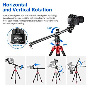 NEEWER Arrow Arm for Tripod, 50cm Horizontal Center Column 360° Swivel Aluminum Alloy for Aerial Photography, Macro and Low Angle Shooting, Load up to 10kg