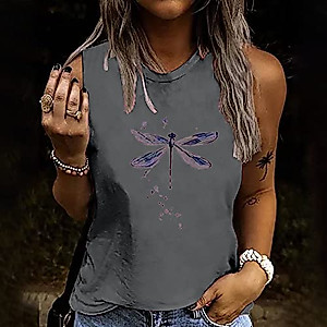 Annhoo T9- Grey Lounge Blouses for Womens Sleeveless Crew Neck Spandex Dragonfly Graphic Tie Dye Cami Tank Blouse Vest Ladies 7A XXL