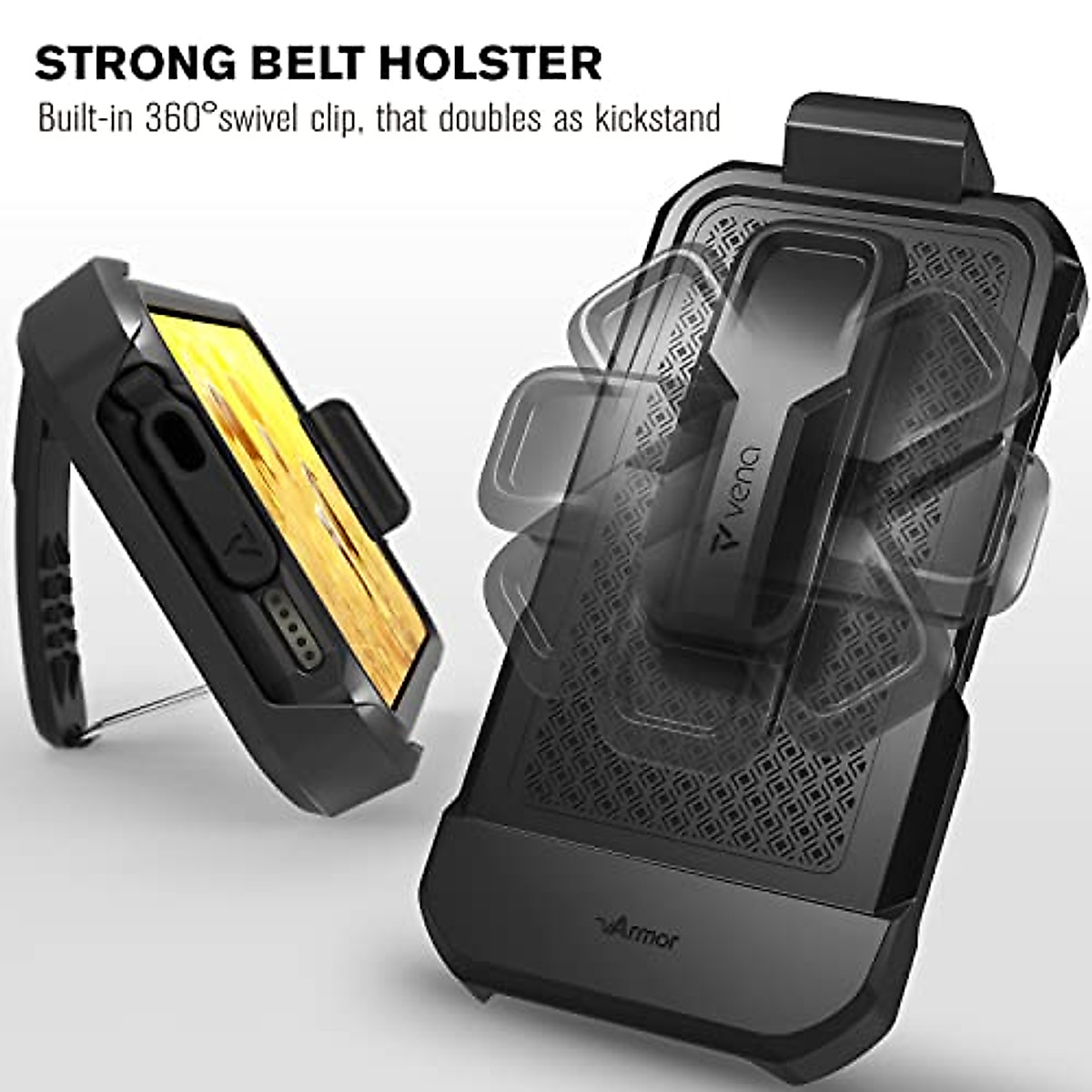 VENA vArmor Rugged Case Compatible with Apple iPhone 13 Pro Max (6.7"-inch), (MagSafe Compatible, Military Grade Drop Protection) Heavy Duty Holster Belt Clip Cover with Kickstand