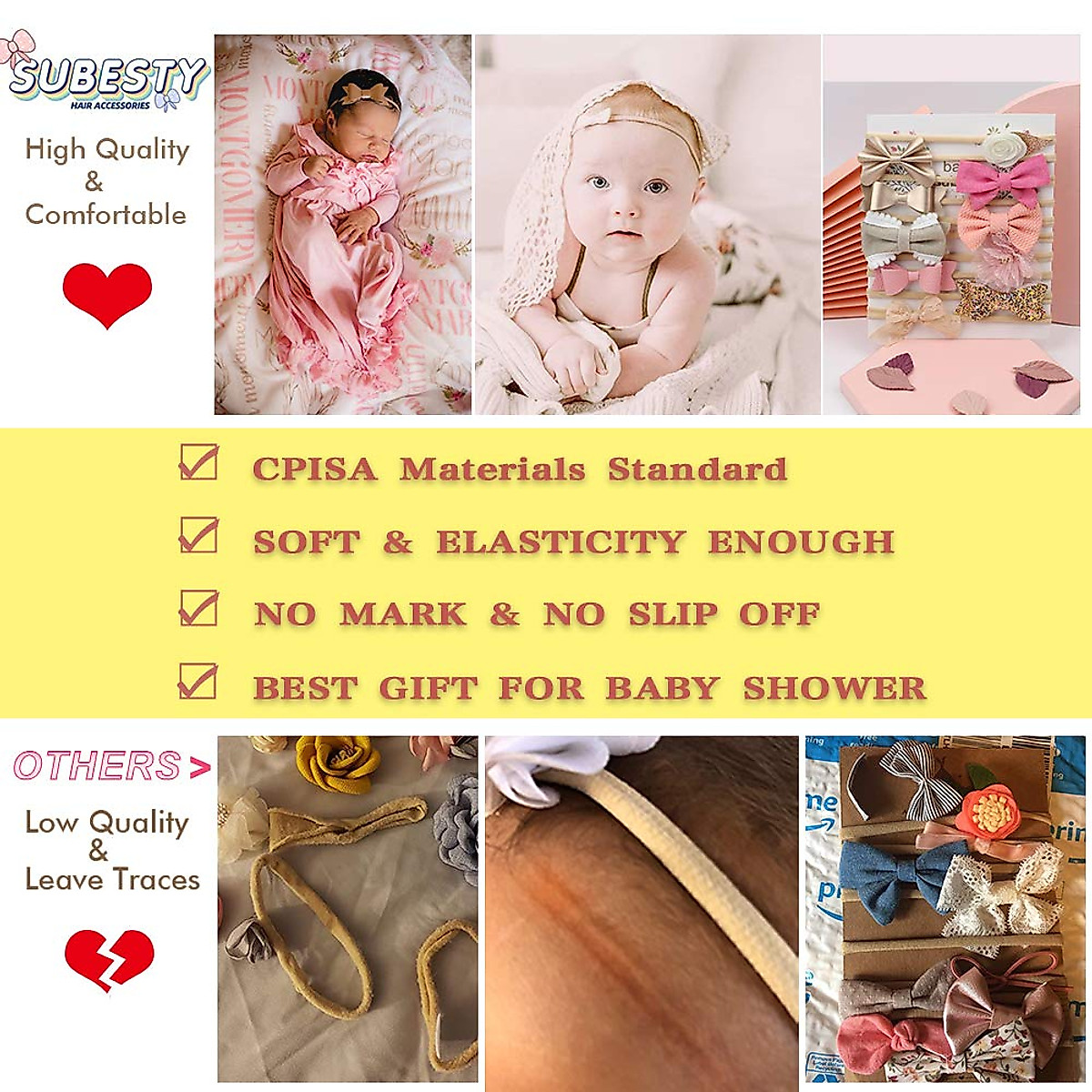 Subesty Baby Girls Nylon Elastic Headband Soft Flower Hair Band For Toddler Infant Newborn Set Of 10