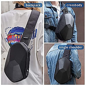TAJEZZO Anti-theft Polyhedral sling chest bag Waterproof Cross Body Backpack Lightweight Casual Daypack Cycling Shoulder Bag with USB Port for Men and Women-Black
