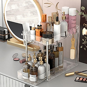 Gbasics Under Sink Clear Organizer and Storage, Pull Out Cabinet Organizer with Sliding Drawer 2 Tier Multi-Purpose Bathroom Shelf Organizer for Kitchen Bathroom Storage