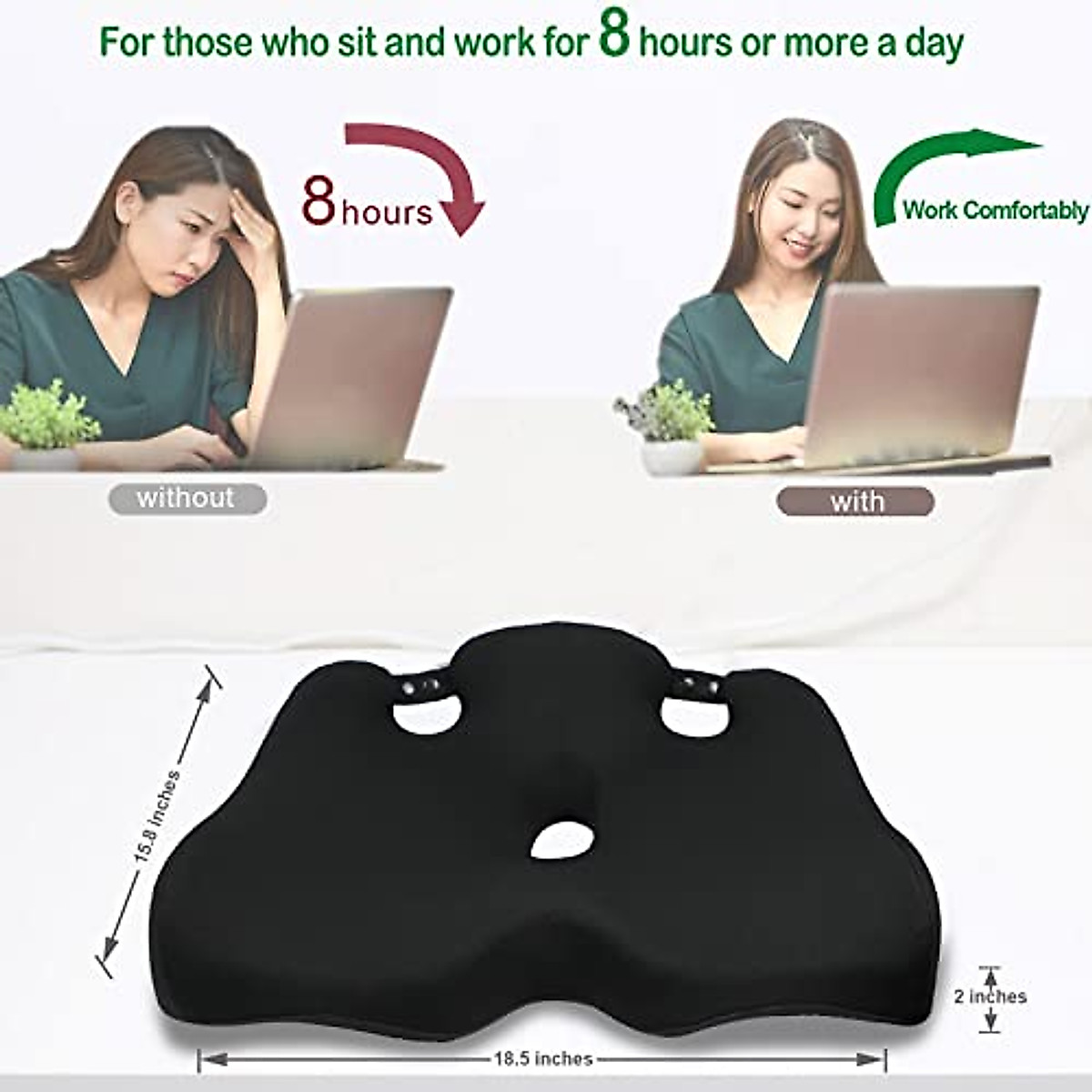 Homuno Seat Cushions for Office Chair Pressure Relief Seat Cushion for Long Sitting Hours on Office/Home Chair, Car, Wheelchair Pain Relief Pad (Black)…