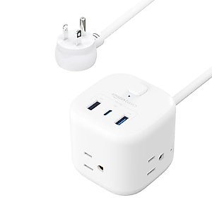 Amazon Basics Power Strip Cube 3 Outlet 3 USB Ports, 1 USB-C(15W) and 2 USB-A(12W), 5 ft Extension Cord, Home, Office, Travel, White