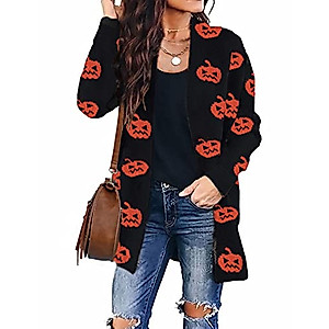 ZESICA Women's 2023 Fall Winter Long Sleeves Open Front Leopard Print Knitted Sweater Cardigan Coat Outwear,Pumpkin,Medium