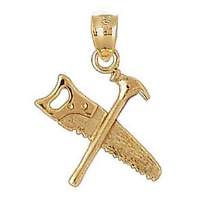 SURANO DESIGN JEWELRY 14k Yellow Gold Saw & Hammer Pendant, Made in USA