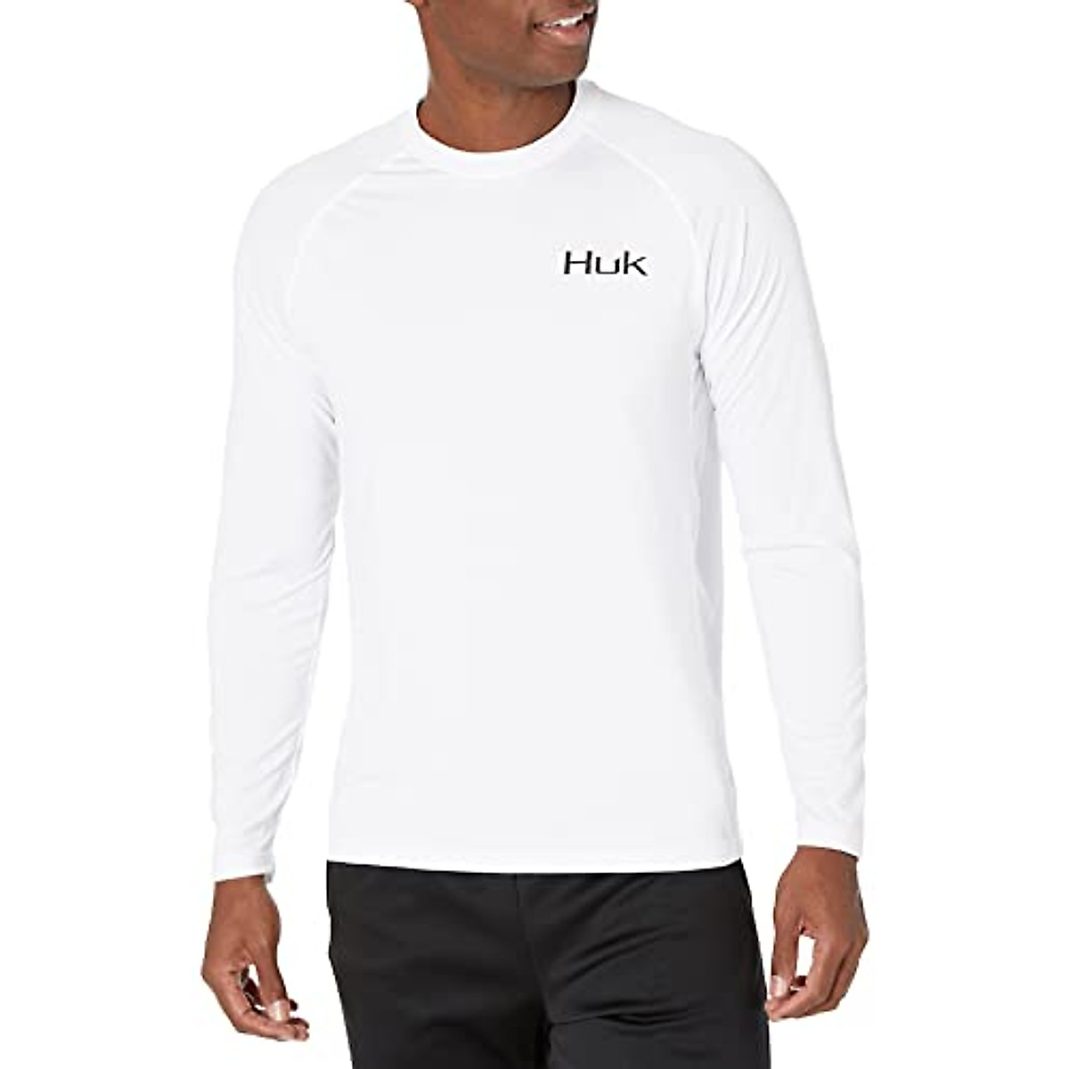 HUK Men's Pursuit Long Sleeve Sun Protecting Fishing Shirt, X Bass-White, Small