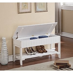 Roundhill Furniture Quality Solid Wood Shoe Bench with Storage, White