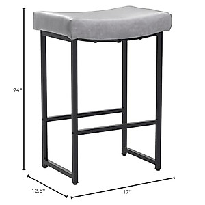 ALPHA HOME Bar Stools Backless Saddle Seat Barstools Modern PU Leather Cushion Counter Height Chairs Set of 2 for Kitchen Island, Dining Pub and Bistro, 24 Inches, Grey, 2PCS