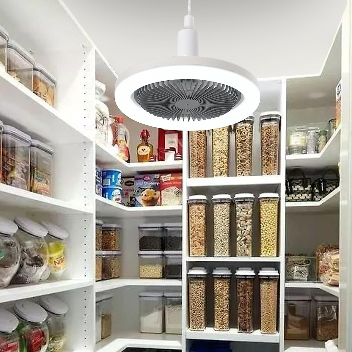 MS4U Socket Fan Light with Remote 10 Inch, Light Socket Fan 2,400 Lumen/6,500 Kelvin, Infinitely Adjustable, for Compact Spaces, Small Room, Walk-in Closet, Bathroom, Gazebo Gray