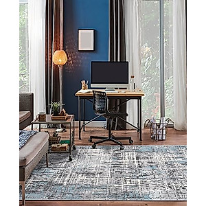 Rugshop Distressed Abstract Stain Resistant Soft Area Rug 7' 10" x 10' Blue