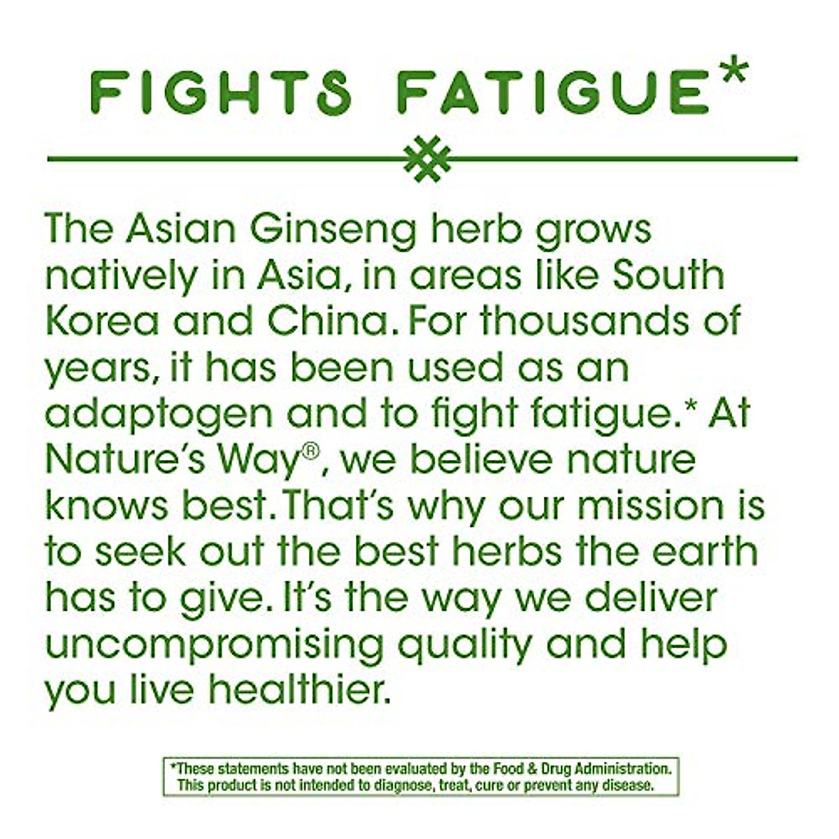 Nature's Way Premium Herbal Asian Ginseng, Fights Fatigue*, 1,120mg Per Serving, 100 Capsules