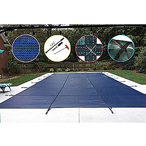 WaterWarden Inground Pool Safety Cover 16' x 32', Rectangle, 15-Year Warranty, UL Classified to ASTM F1346, Triple Stitched for MAX Strength, Abrasion Resistant, Hardware Included, Blue Mesh