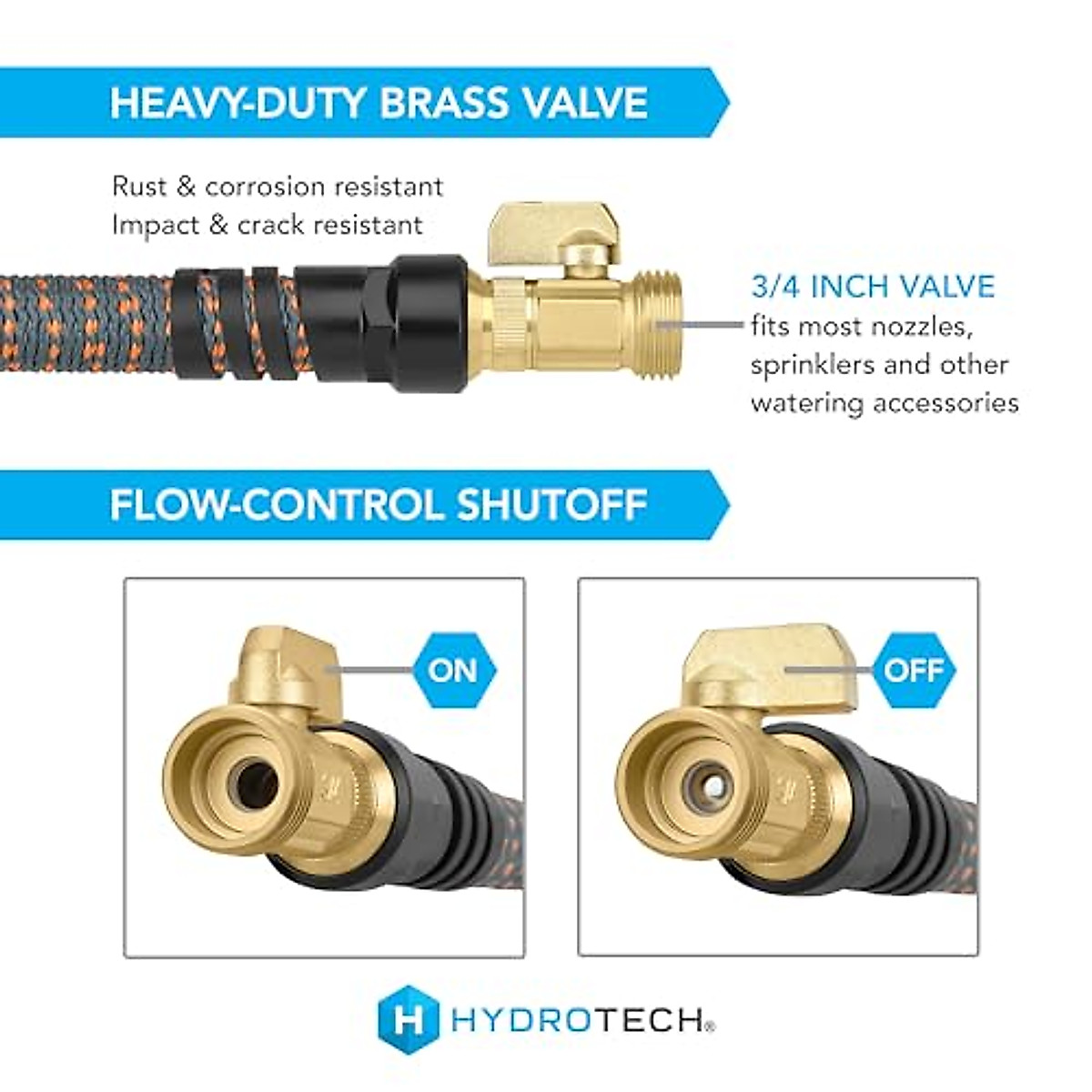 HydroTech 75 ft Expandable Garden Hose - Burst Proof & Lightweight, Flexible Water Hose with Durable Reinfordced Latex Core & Solid Brass Fittings for Lawn, Garden, Car Washing