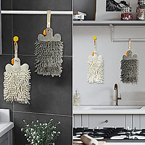 Hanging Hand Towel for Kitchen and Bathroom | Chenille Hand Towel with Button Loop | Funny Cute Microfiber Towel 2 Pcs