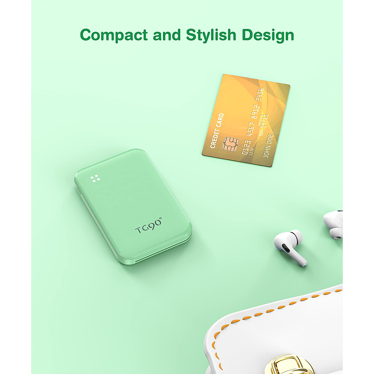 TG90° 4500mah Small Power Bank with Built-in Cable, Pocket Friendly Portable Battery Pack Charger Compatible with iPhone 14/14 Pro/13/13 Pro/12/12 Pro/11/11 Pro/X/XS/SE and More