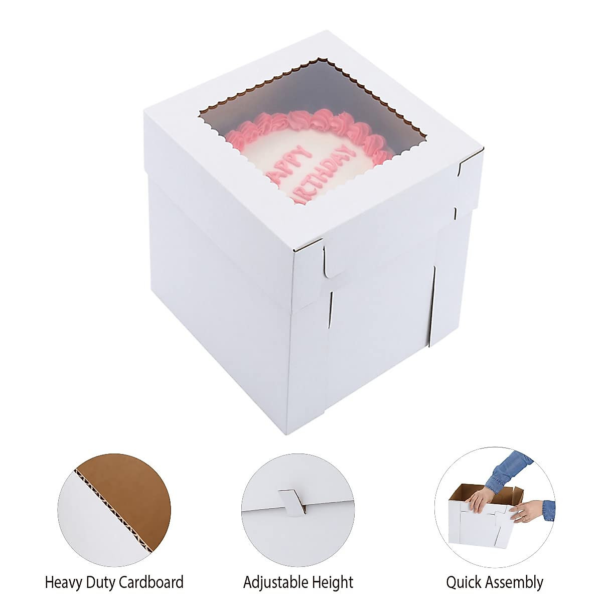 Huoshange Tall Cake Boxes for Tier Cakes,2 Sizes 4 Pack 10x10x12in and 12x12x12in,Sturdy Cardboard Cake Boxes Shipping in 2 3 Tier for Layer Tiered Cakes，Disposable Cake Containers