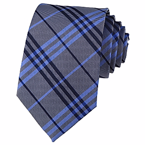 Men's Blue Grey Ties Trendy Tartan Plaid Narrow-width Wedding Necktie for Grooms Thin Blue Line Tie