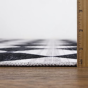 Abani Rectangular Area Rugs 8' x 10' Cream Black Checkered Diamond Machine Washable, Stain Resistant and Non-Shedding Polypropylene Large Rugs Modern Design