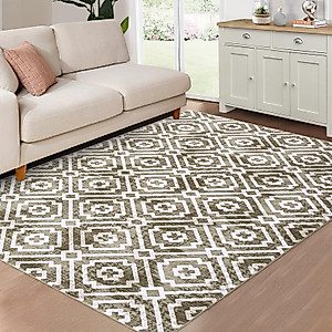 GAOMON 9x12 Area Rug Modern Geometric Machine Washable Area Rug for Living Room Bedroom Contemporary Moroccan Non-Slip Stain Resistant Accent Rug Carpet for Home Decor Floor Decoration, Taupe