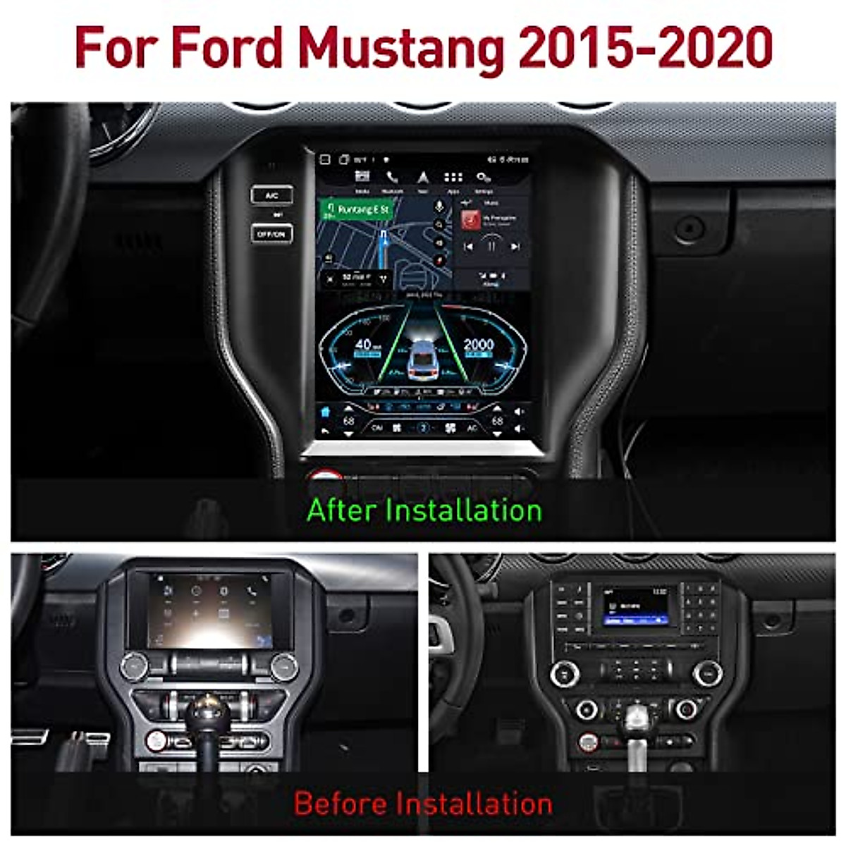 YULU E10 Car Radio Replacement for Ford Mustang 2015 to 2021 10.4 inch 4G+64G in-Dash Head Unit 5G WiFi Wireless Carplay Voice Compatible with Sirius XM DSP GPS Navigation