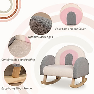 Qaba Kids Sofa, Toddler Rocking Chair with Solid Wooden Frame, Faux Lamb Fleece Fabric, Kids Arm Chair for Nursery or Playroom, Ages 18-36 Months, Gray