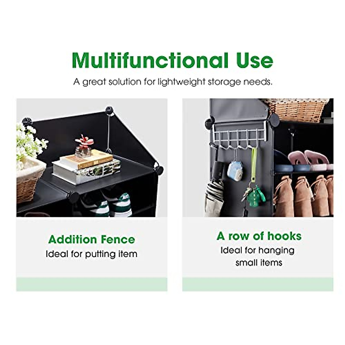 Puroma Stackable Shoe Storage Organizer Cabinet, 12-Cube Plastic Shoe Storage Rack Durable Modular Shoe Cabinet with Wooden Mallet DIY for Home, Office, Bedroom（Black