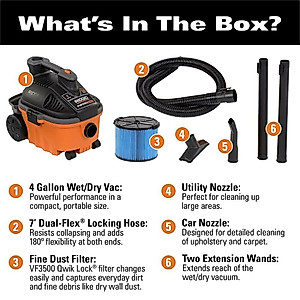 TELES Wet Dry Vacuums with Rear Wheels, 5.0 Peak HP, 4-Gallon Wet Dry Vacuum Cleaner with Tool Kit Casters Powerful Cartridge Filter