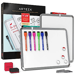 Arteza Framed Magnetic Dry Erase Board Set (2-Pack, 11x14 inches), Small Whiteboards with Marker & Magnets, Ideal for School Supplies, Office, Classroom, College Dorm Essentials