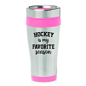 16oz Insulated Stainless Steel Travel Mug Coffee Mug Tumbler Hockey Is My Favorite Season, Hockey Gift, Hockey Mom (Pink)