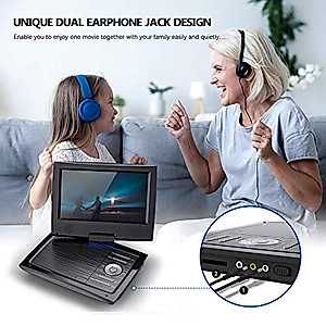 SUNPIN 11" Portable DVD Player for Car and Kids with 9.5 inch HD Swivel Screen, 5 Hour Rechargeable Battery, Dual Earphone Jack, Supports SD Card/USB/CD/DVD, with Extra Headrest Mount Case (Black)