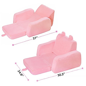 ENITYA Toddler-Couch, Toddler-Chair Fold Out, Pink Kids Sofa, 3-in-1 Convertible Sofa to Bed Comfy for Watching TV/Reading/Gaming/Resting