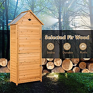 Goplus Wooden Storage Shed, Outdoor Storage Cabinet with 4 Shelves and Pitched Galvanized Sheet Roof, Lockable Garden Shed, Outside Tool Shed for Patio Yard Lawn