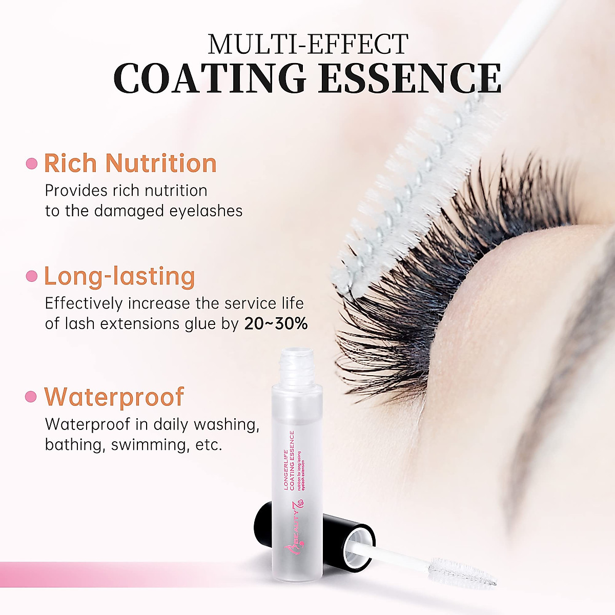 Beauty7 Eyelash Coating Essence Clear Lash Eyelashes Coating Essence Sealant Sealer 10ML Mascara Brush Extend Eyelashes Extension Longer Life Aftercare Non-Scent Waterproof Better Retention
