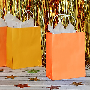 BLUE PANDA 25-Pack Orange Gift Bags with Handles - Medium Size Paper Bags for Birthday, Wedding, Retail (8x3.9x10 In)