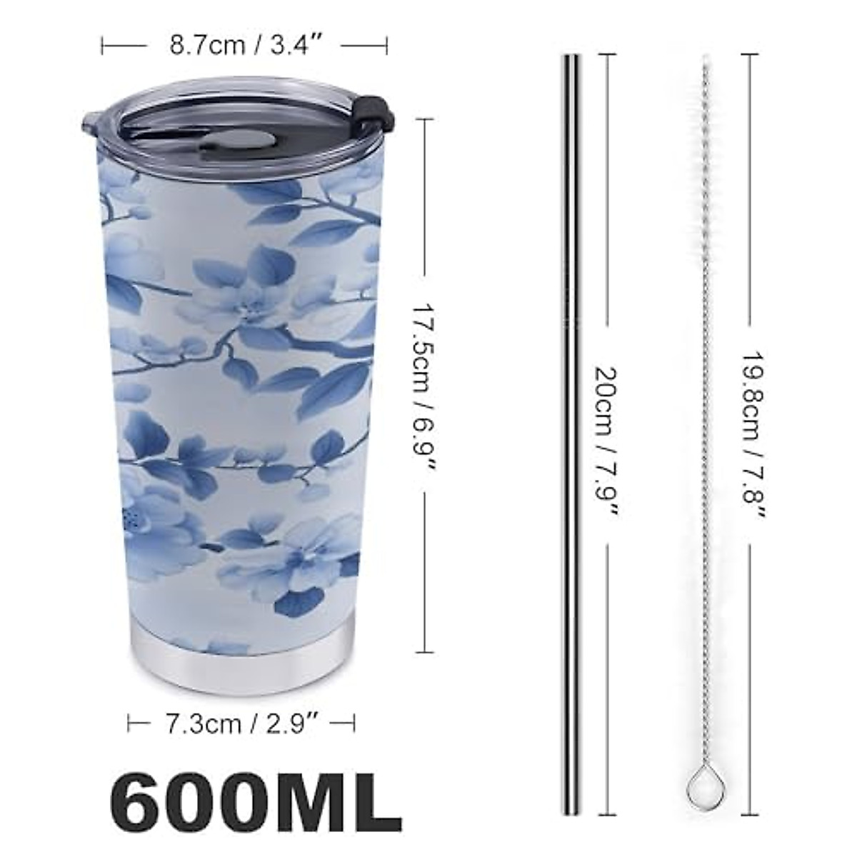 zxxpensy 20 Oz Tumbler Travel Cup Blooming Magnolia Flower Water Bottle, Stainless Steel Vacuum Insulated Coffee Mug with Straw Lid And Cleaning Brush