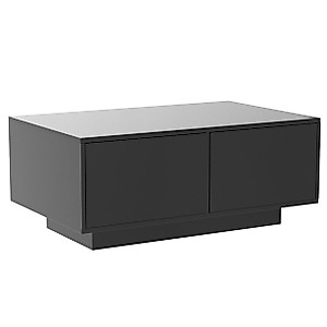 St.Mandyu LED Coffee Table with Storage Drawers,Modern High Glossy Center Table with 20 Colors LED Lights for Living Room (Black)