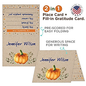 Koko Paper Co Thanksgiving Place Cards with Fill-in Gratitude Cards | Pack of 50 Cards | Printed on Heavy Card Stock.