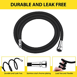 Kitchen Pull Down Faucet Hose Replacement Parts, M15*1mm X G1/2 X 150cm Black Pull Out Sink Spray Hose Anti Entanglement with 3/4” Connector
