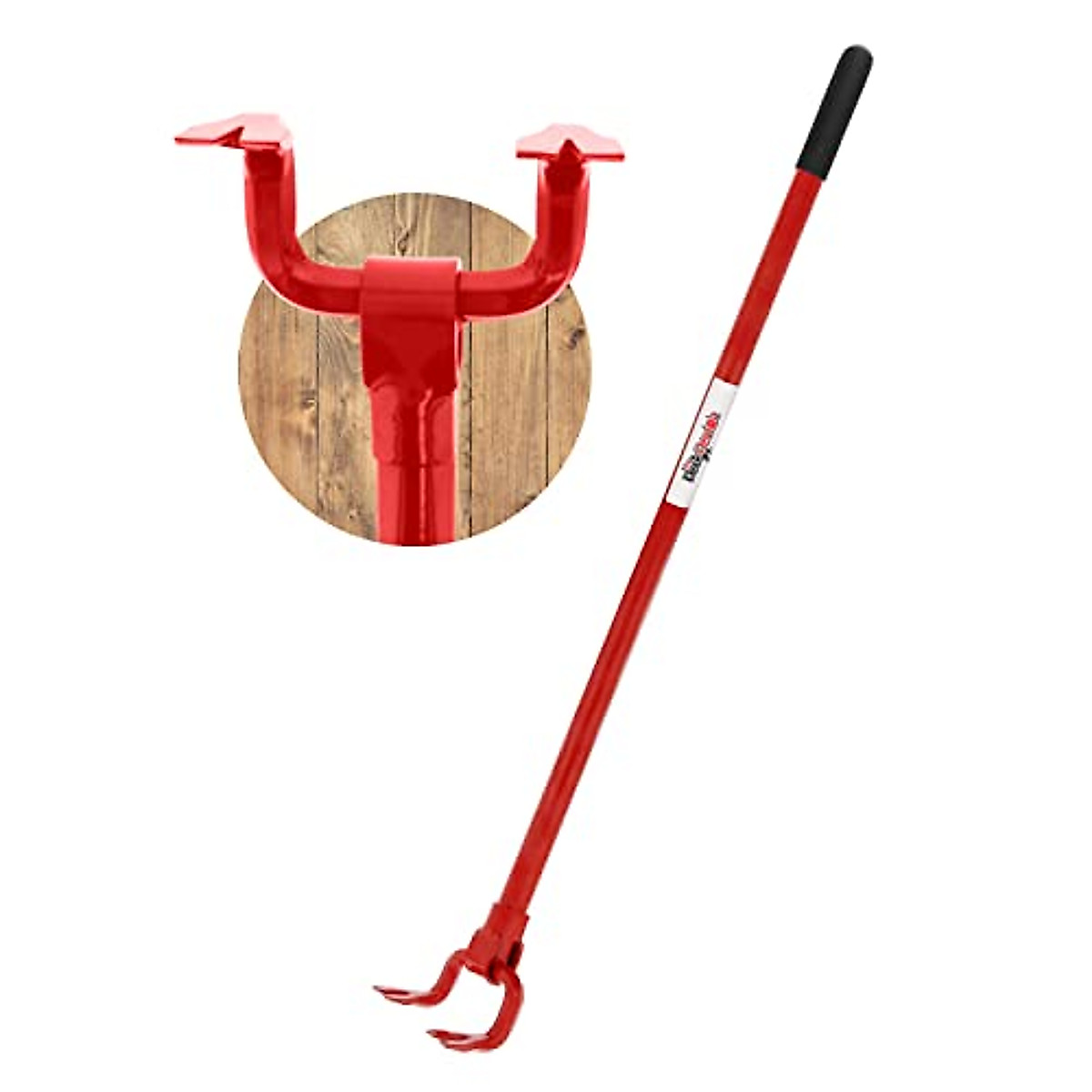 Deck Demon Wrecking Bar - 44 Inch Steel Deck Board Remover Tool - Save Time Removing Old Boards and Breaking Pallets - Heavy Duty, Non-Slip Handle with Dual Claw Head Nail Puller - Red, DD-201