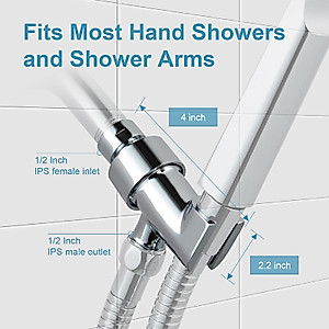 OFFO Shower Head Holder All Metal for Handheld Shower Head, Adjustable Shower Arm Mount with Solid Brass Pivot Ball, 1/2 Inch IPS Female Inlet and Male Outlet, Chrome