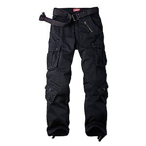 AKARMY Men's Casual Cargo Pants Military Army Camo Pants Combat Work Pants with 8 Pockets(No Belt) Black 38
